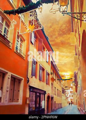 Vibrant oil painting of historic buildings in the French city of ...