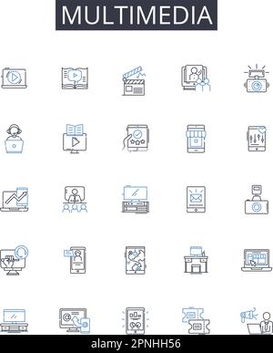 Interactive media line icons collection. Engagement, Gamification ...
