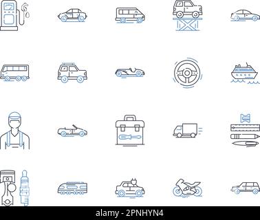 Tourist shuttle line icons collection. Shuttle, Tourist, Transportation ...