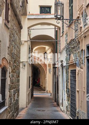 narrow streets of Old noli medieval village liguria italy Stock Photo ...