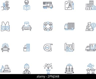 Manufacturing hub line icons collection. Production, Industrial ...