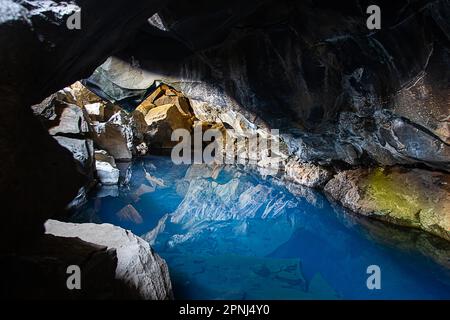 Grjótagjá volcanic hot springs cave, near Reykjahlid, Mývatn, Iceland ...