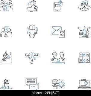 Pitching line icons collection. Presentation, Delivery, Persuasion ...