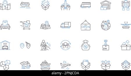 Procurement process line icons collection. Sourcing, Bidding ...