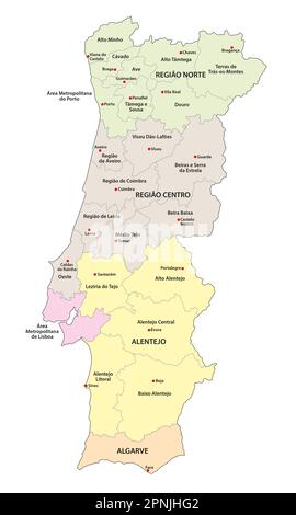 Administrative vector map of the Alentejo region of southern Portugal ...
