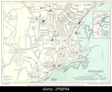 PENZANCE vintage town/city plan. Cornwall. WARD LOCK, 1912 antique map ...