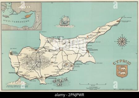 Pictorial map of Cyprus by John Sabry 1948 old vintage plan chart Stock ...