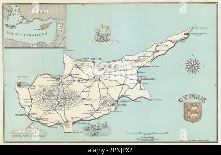 Pictorial map of Cyprus by John Sabry 1951 old vintage plan chart Stock ...