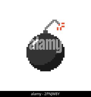 8 bit pixel bomb icon. Black art, colorful vector illustration 80s ...