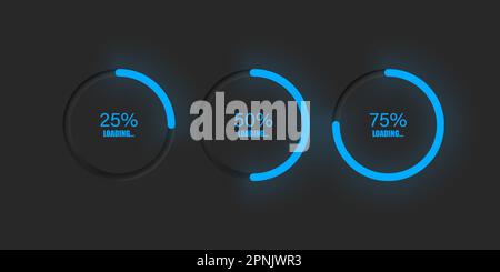 Loading bar circular neumorphic indicator. Blue light downloading process in modern neumorphsim ...