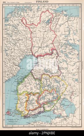FINLAND showing provinces, and pre-1940 & 1944 borders/changes 1947 old ...