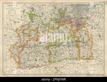 SURREY. Showing Parliamentary divisions, boroughs & parks. BACON 1934 ...