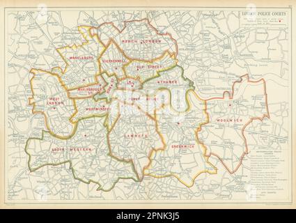 LONDON POLICE COURTS. Showing divisions & court locations. BACON 1919 ...