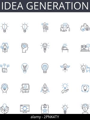 Idea generation line icons collection. Brainstorming session ...