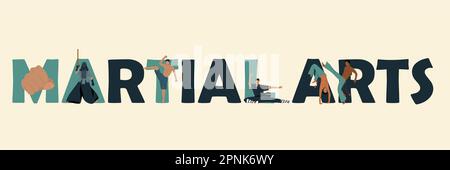 Martial arts concept with fighting and duel symbols flat vector ...