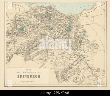 EDINBURGH & ENVIRONS West Lothian Midlothian antique map by GW BACON ...