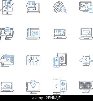 Implementation line icons collection. Execution, Deployment, Realization, Integration ...
