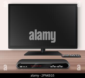 Realistic tv screen with remote control. Smart tv mockup. Vector ...