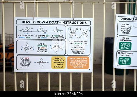 Boat use instructions and correct use of hire boats sign at a boat hire ...