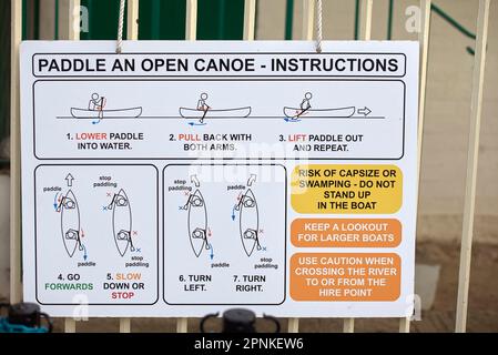 Boat use instructions and correct use of hire boats sign at a boat hire ...
