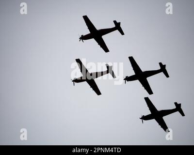 Silhouette of KAI KT-1 Woongbi aircrafts of the Peruvian Air Force ...