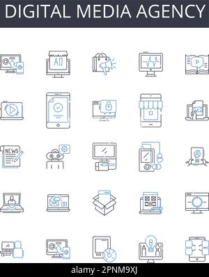 Communications agency line icons collection. Advertising, Branding ...