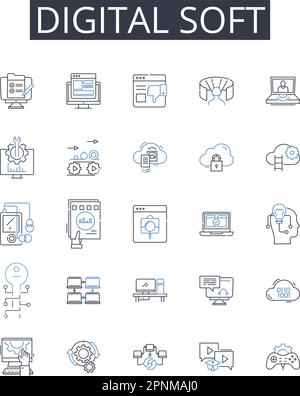 Digital soft line icons collection. Electronic silky, Virtual smooth ...