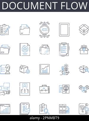 Document routing line icons collection. Routing, Workflow, Automation, Delivery, Forwarding ...