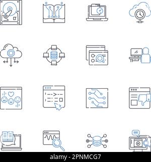 Technological gear line icons collection. Smartph, Tablet, Laptop, Smartwatch, Fitness tracker ...