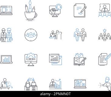 Kick-off line icons collection. Launch, Start, Initiate, Commence, Beginning, Unveil, Kickstart ...