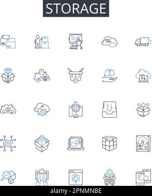 Storing line icons collection. Inventory, Organize, Repurpose, Preserve, Contain, Stockpile ...