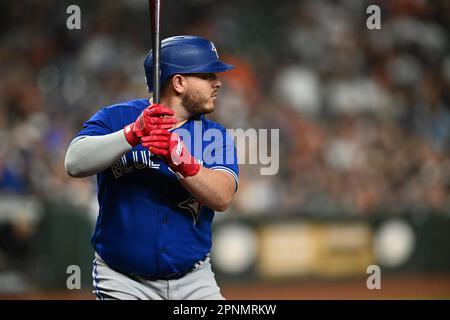 Toronto Blue Jays catcher Alejandro Kirk (30) throws his bat as he runs ...