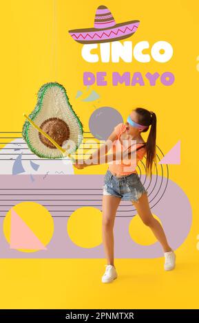 Banner for Cinco De Mayo (Spanish for Fifth of May) with man and pinata ...