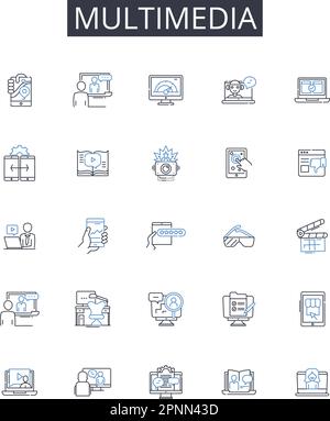 Multimedia line icons collection. Interactive media, Digital content ...