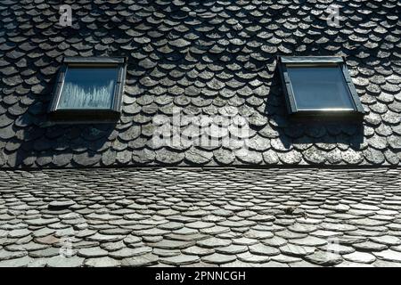 Traditional slate roof (lauze stone) in Auvergne, France Stock Photo ...