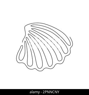 Scallop shellfish one line continuous drawing. Tropical underwater ...
