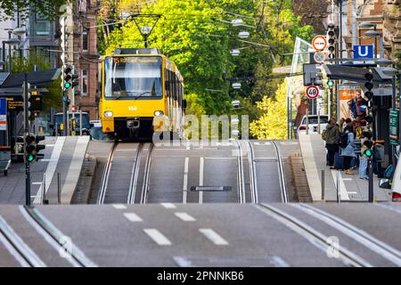 SSB light rail travels over hilly track, Stuttgarter Strassenbahn AG ...