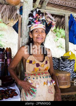 Macedonia, Leticia region, Colombia - Dec, 2021: Man from the Ticuna ...