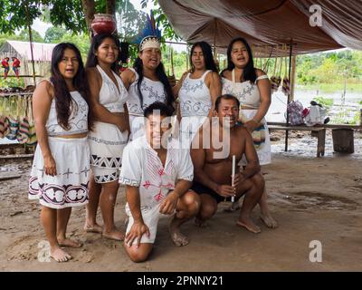Iquitos, Peru- April, 2022: Indian from Kukama (Kokama) tribe in his ...