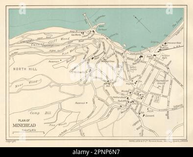 MINEHEAD vintage town/city plan. Somerset. WARD LOCK 1954 old vintage ...