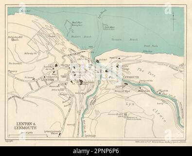 LYNTON & LYNMOUTH vintage town/city plan. Devon. WARD LOCK 1948 old map ...