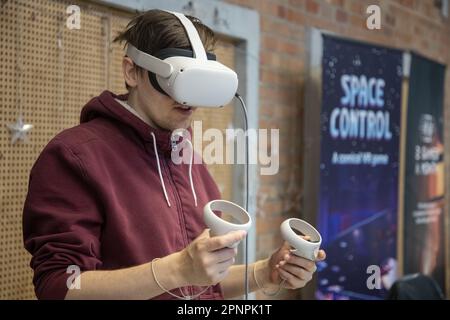 A game developer pictured during the official launch of Flanders Game ...