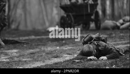 German Infantry Soldier In World War Ii. Re-enactor Dressed As German ...
