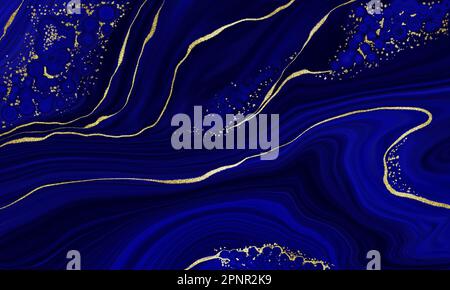 Navi blue and gold marble abstract background. Decorative acrylic paint ...