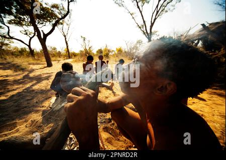 Ju/'Hoansi or San bushmen hunter, one of the rarest tribe in Africa at ...