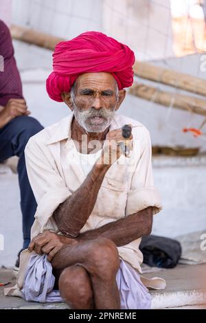 Pushkar, India - Oct 2022: Pushkar Fair, Portrait of an horse trader in ...
