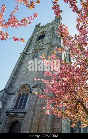 Portrait image of St Mary's Priory church in Monmouth on a bright ...