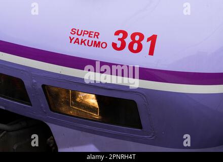 A JR West 381 Series Super Yakumo express train in special purple ...