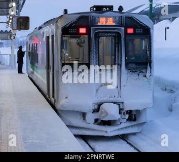 Train on railway,Snowy on railway,Japan transportation,Morning daylight ...