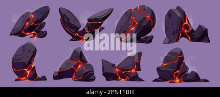 Volcano boulder texture with lava in cracks and broken stones. Volcanic ...
